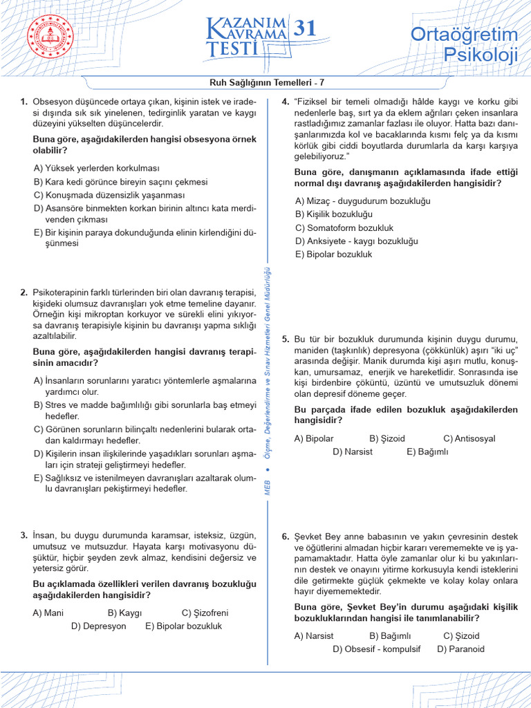 Ortaöğretim Psikoloji Psikoloji | PDF