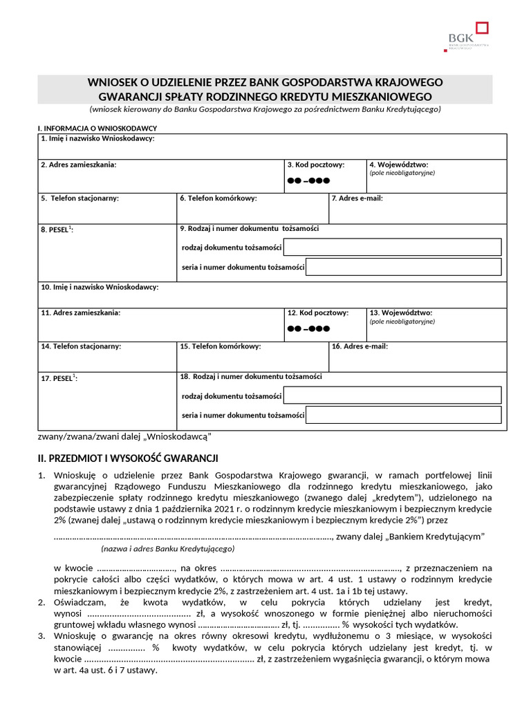 Wniosek o Udzielenie Gwarancji Splaty Rodzinnego Kredytu Mieszkaniowego 01 | PDF