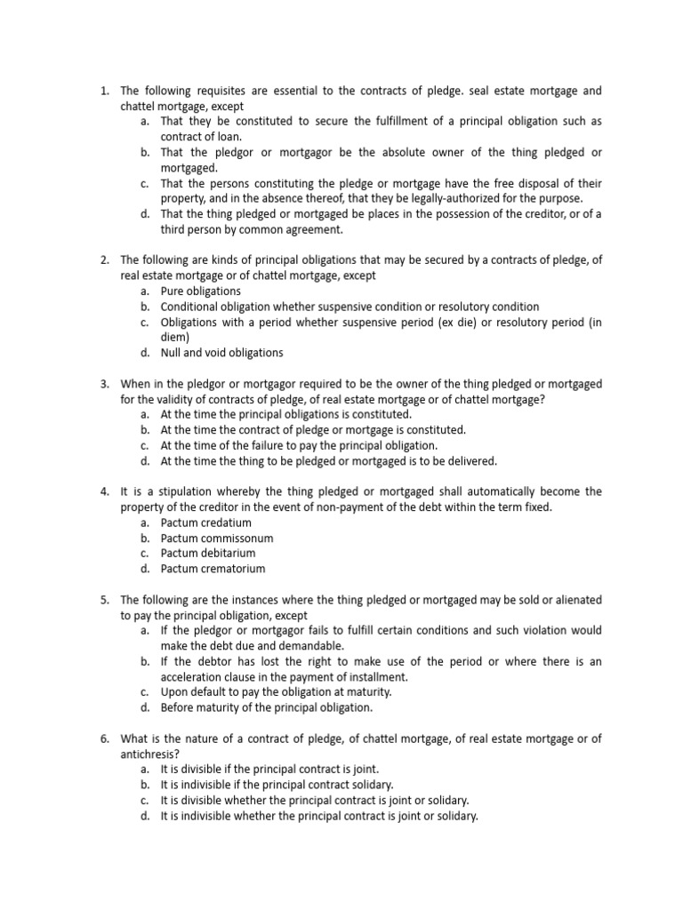 QUIZ-Pledge.docx | PDF | Mortgage Law | Mortgages