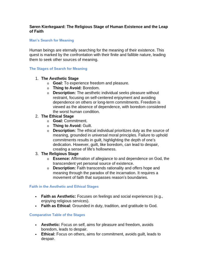 Kierkegaard Religious Stage | PDF | Faith