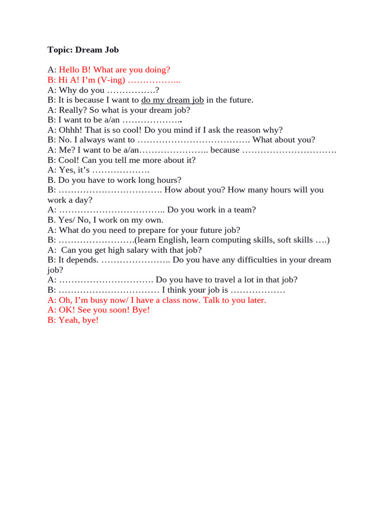 Conversation B1.2-Dream Job | PDF