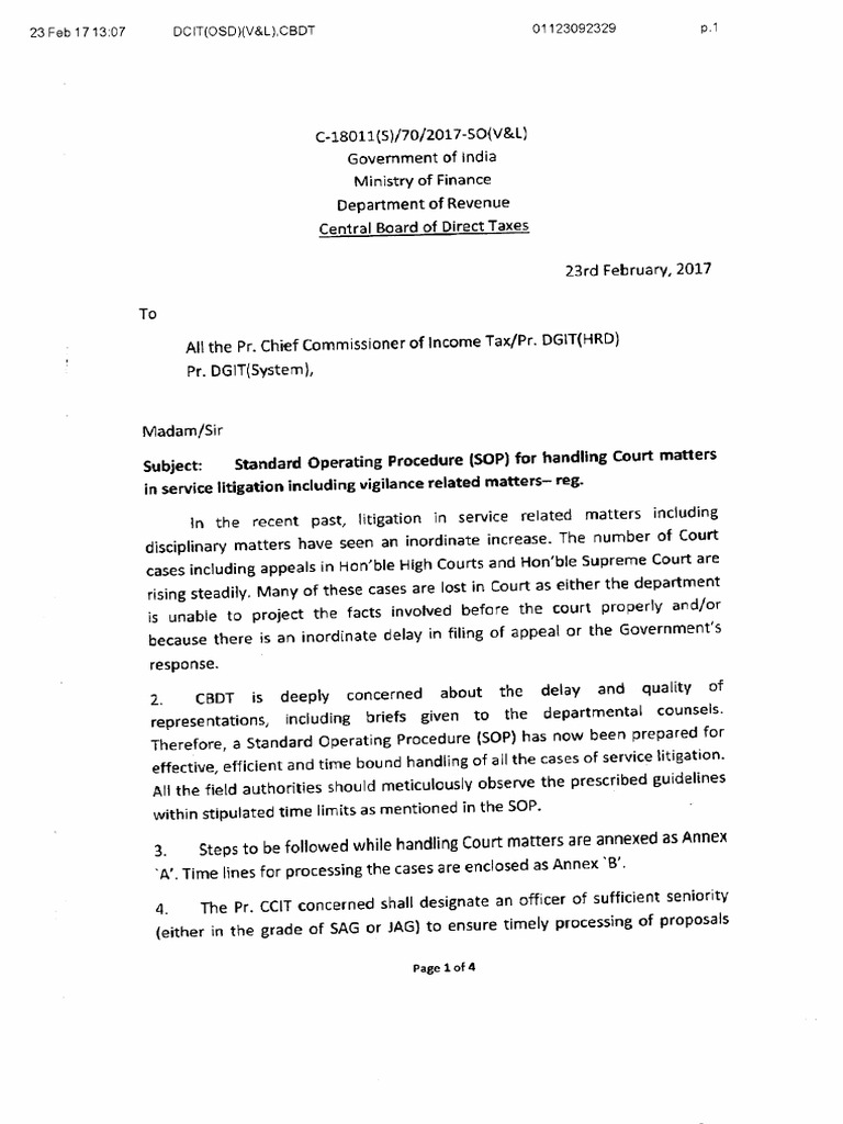 Service Litigation SOP CBDT | PDF | Judgment (Law) | Lawsuit