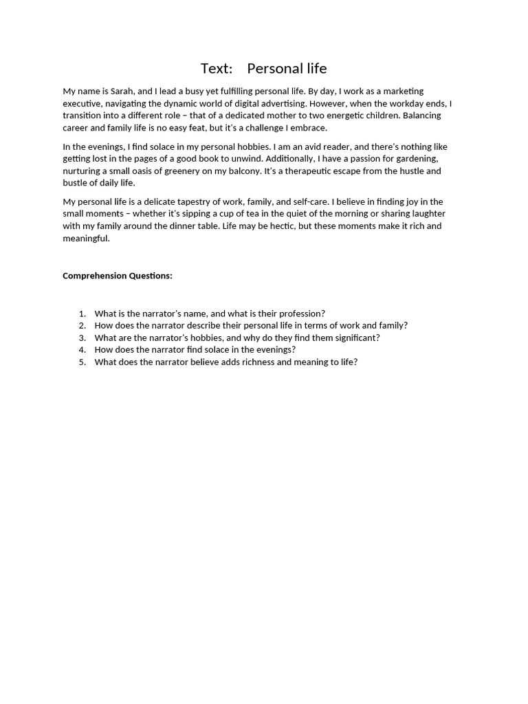 Personal Life UNIT 1 | PDF