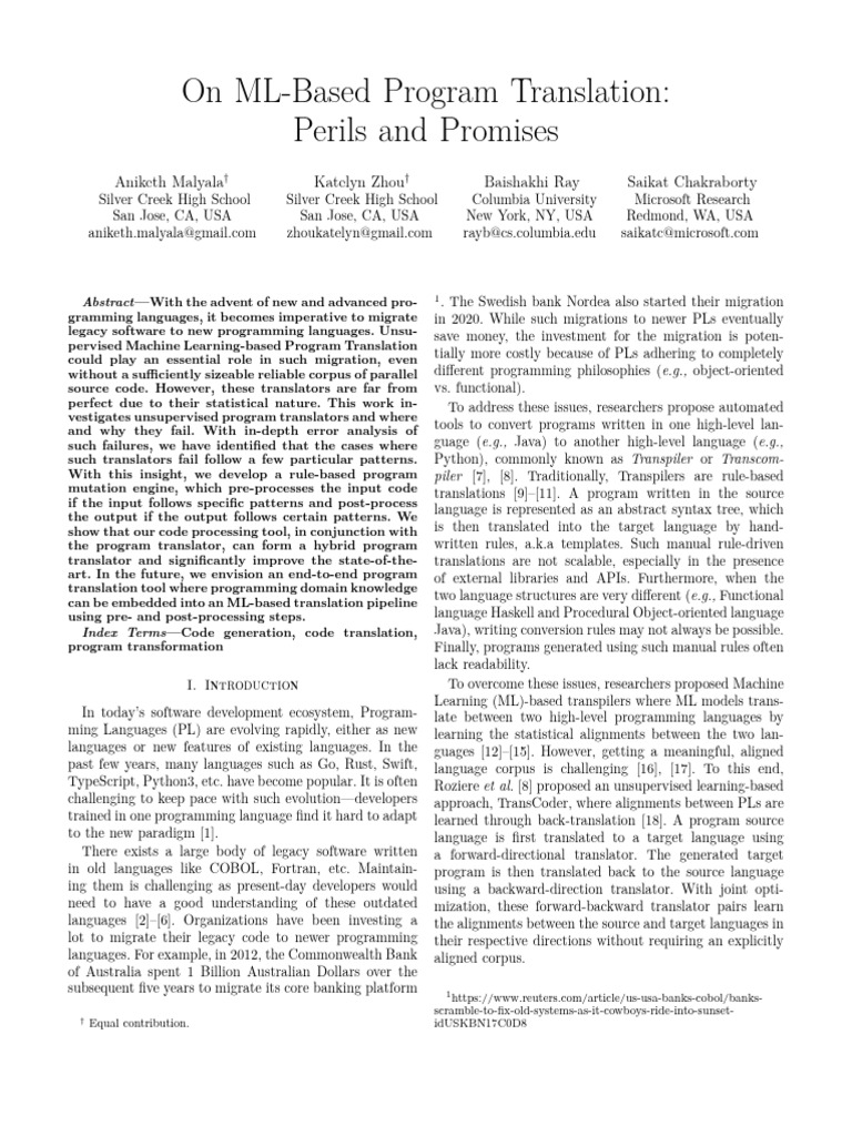 ML Program Translation: Challenges & Solutions | PDF | Control Flow ...