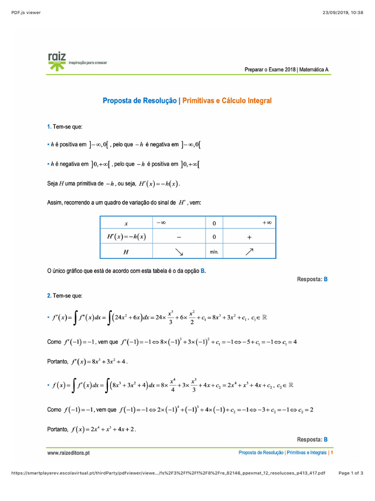 CAPITULO V - SOLUÇÕES - Primitivas e Cálculo Integral - Pág. 413 À 417 ...