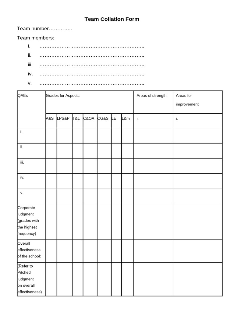 Team Collation Form | PDF