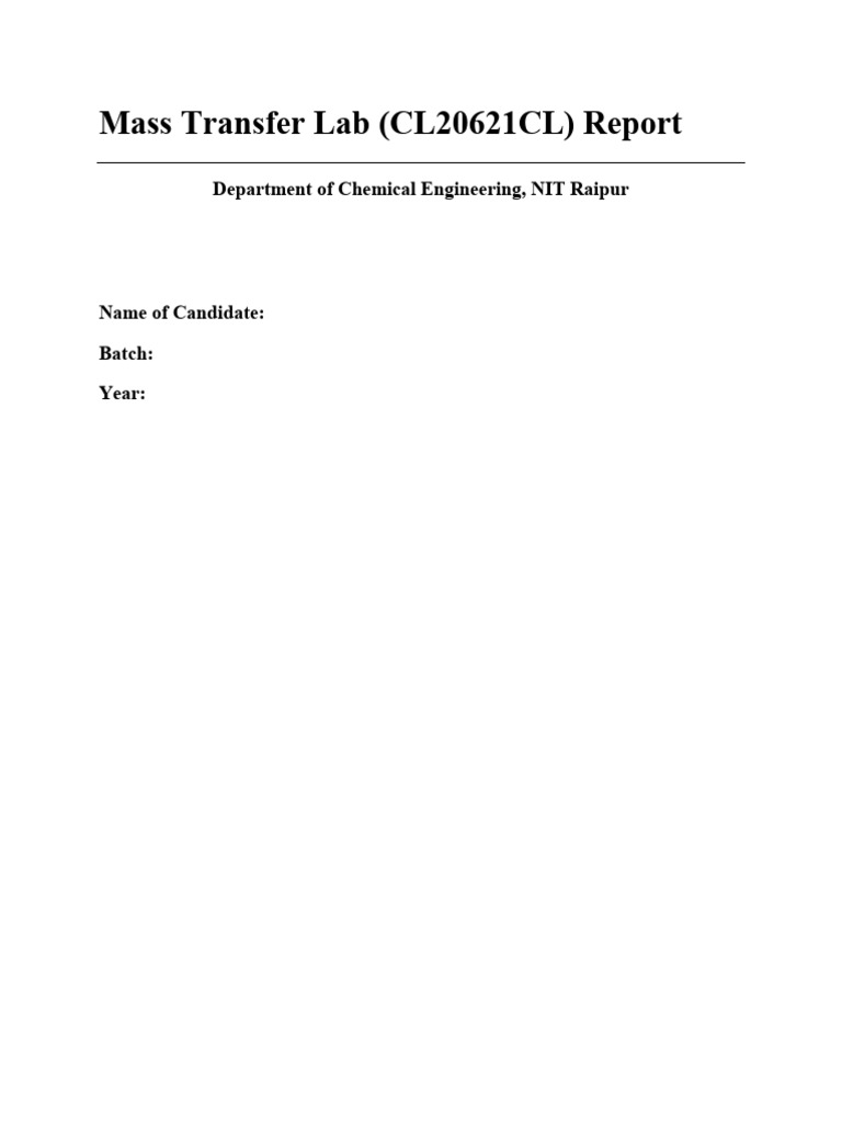 Mass Transfer Lab Report Clubbed - To Give To Students | PDF ...