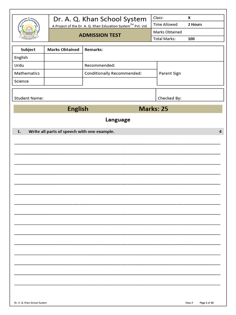 Class X Admission Test Paper | PDF | Substance Abuse | Drug Rehabilitation