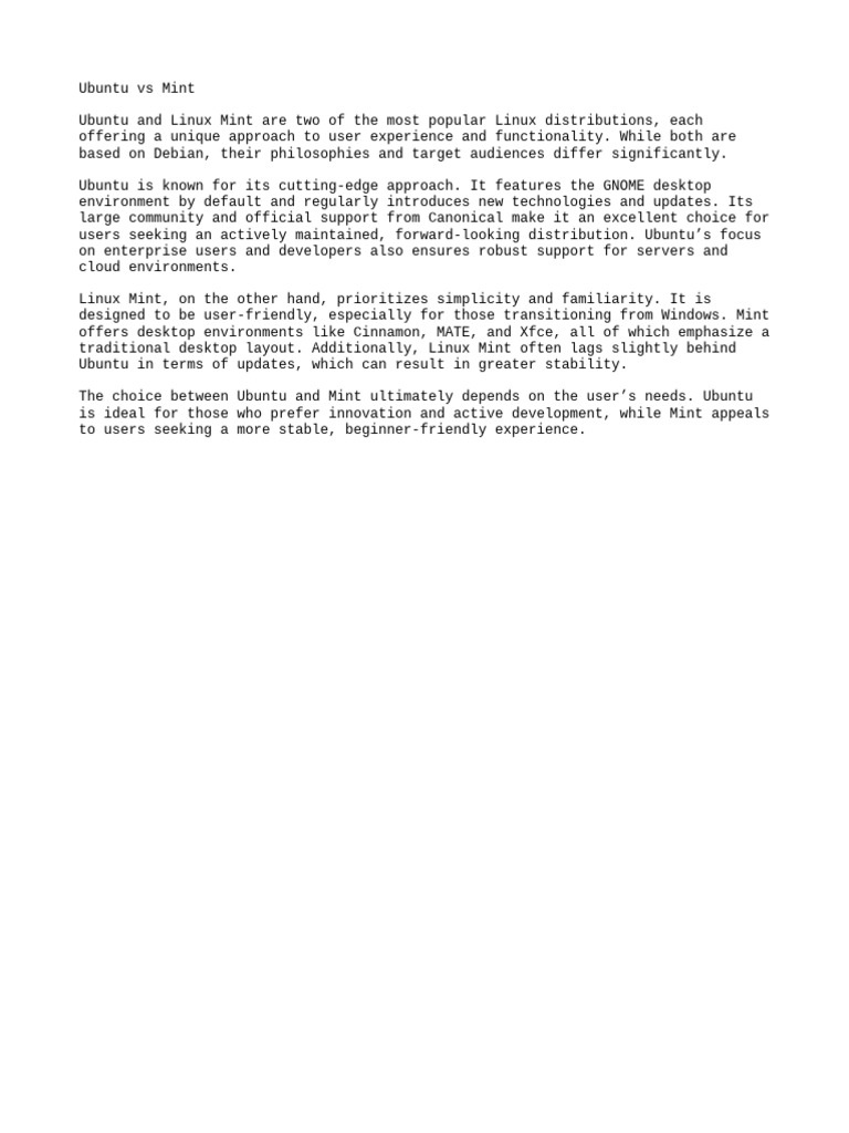 Ubuntu Vs Mint | PDF