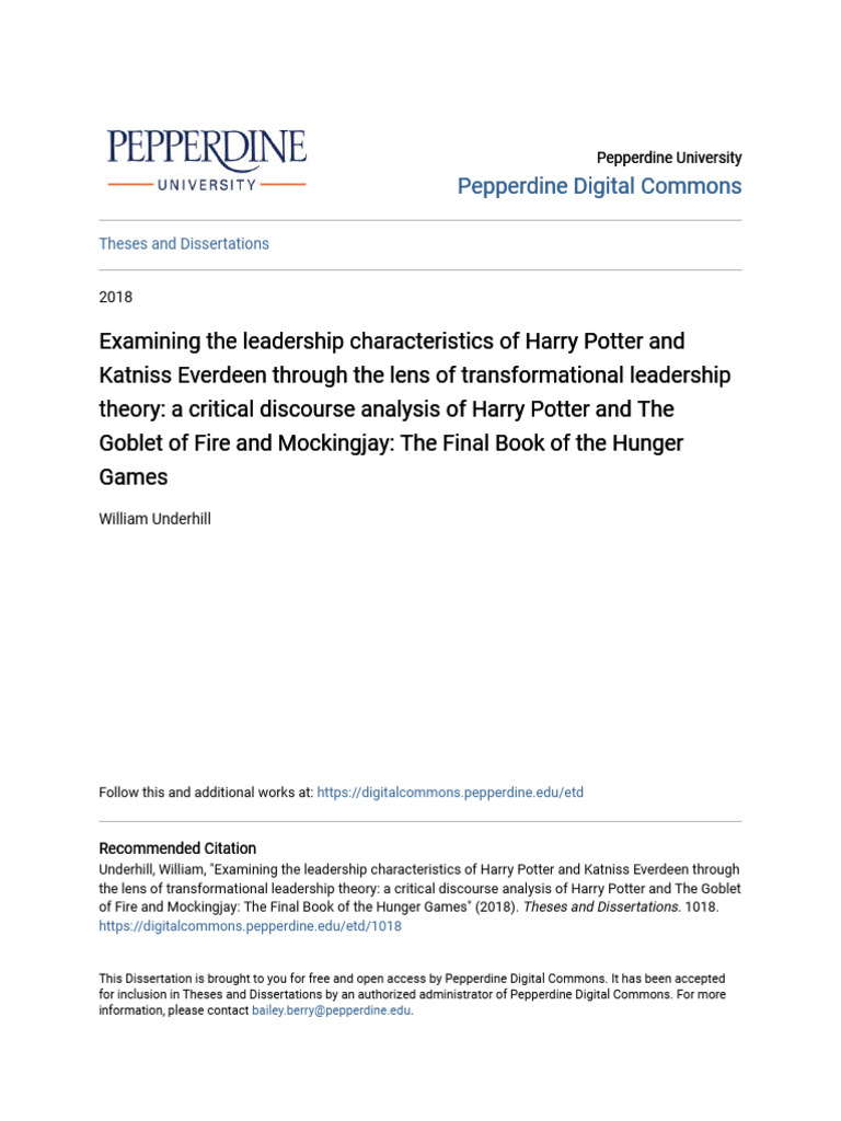 Examining The Leadership Characteristics of Harry Potter and Katn | PDF ...