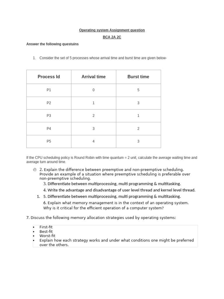 OS Assignment Question | PDF | Scheduling (Computing) | Process (Computing) OS Assignment Question | PDF | Scheduling (Computing) | Process (Computing)