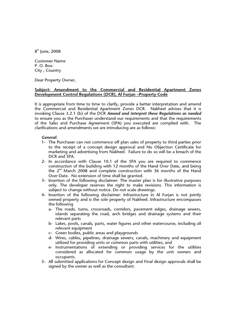 Al Furjan DCR Amendments and Guidelines | PDF