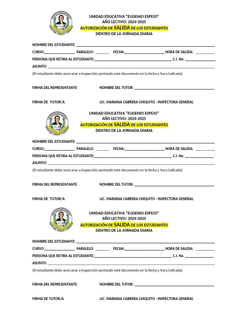 Autorizaciones de Salida Escolar | PDF