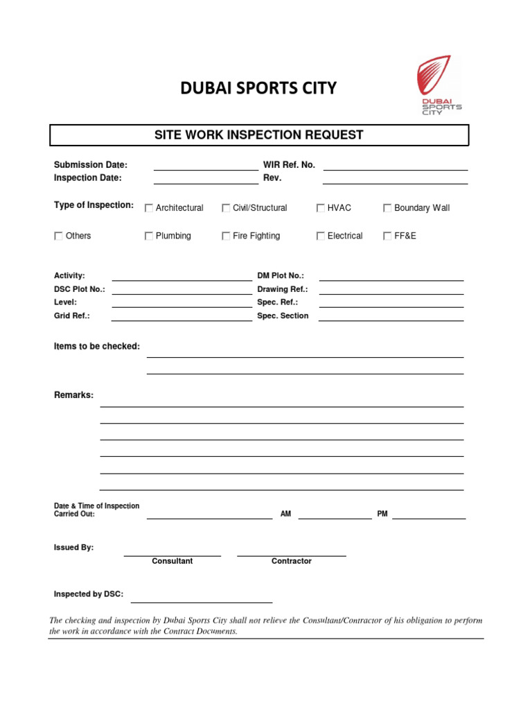 Work Inspection Request Form | PDF