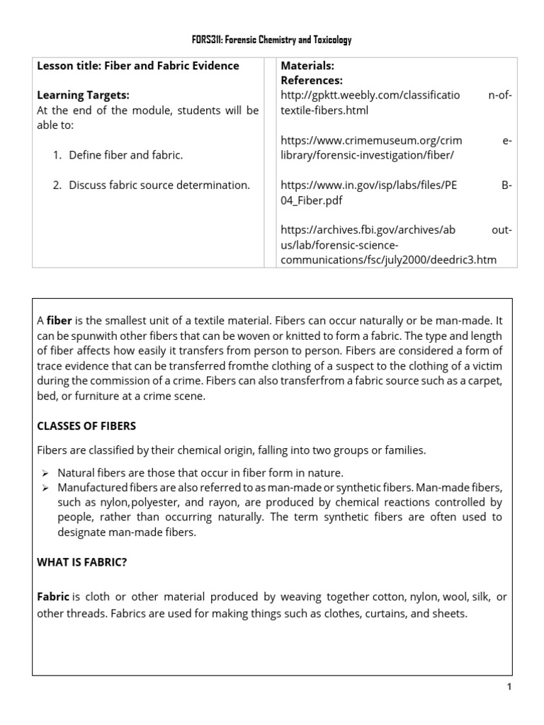 For. Chem Fiber and Fabric Evidence | PDF | Textiles | Crime Scene