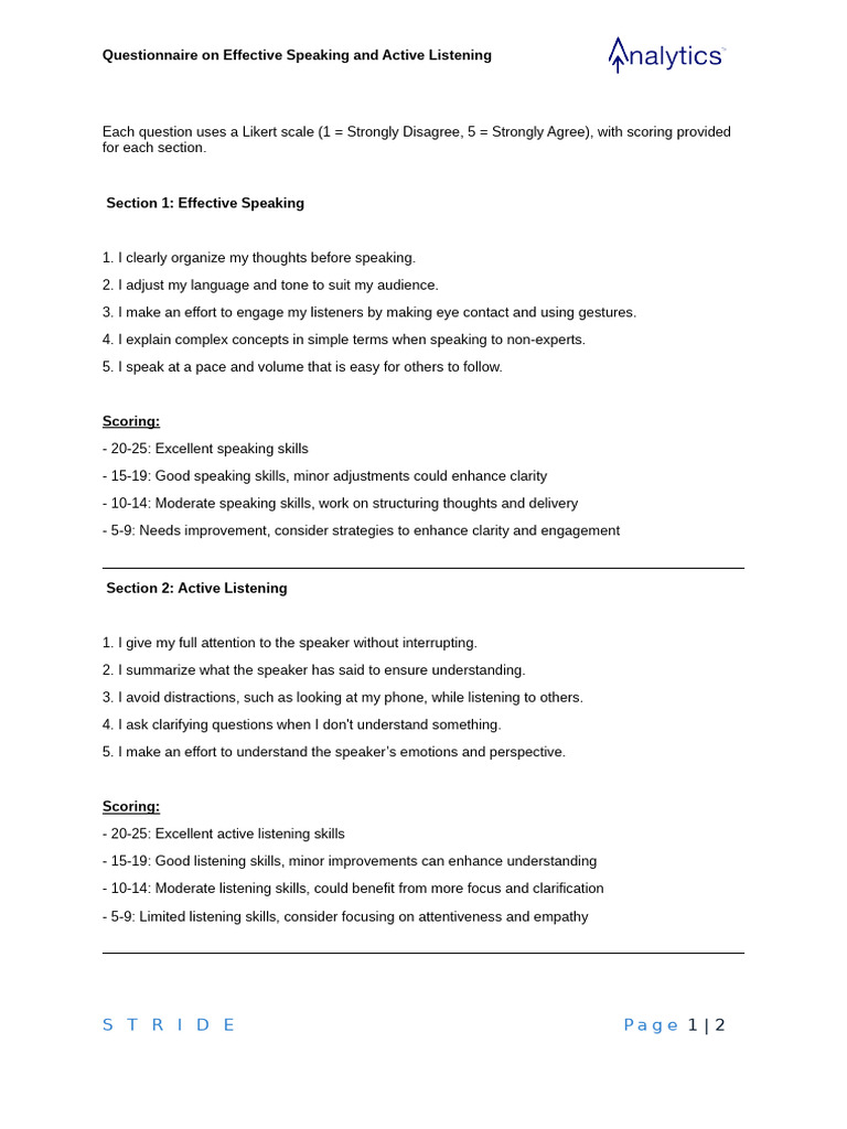 2) Questionnaire On Effective Speaking and Active Listening | PDF