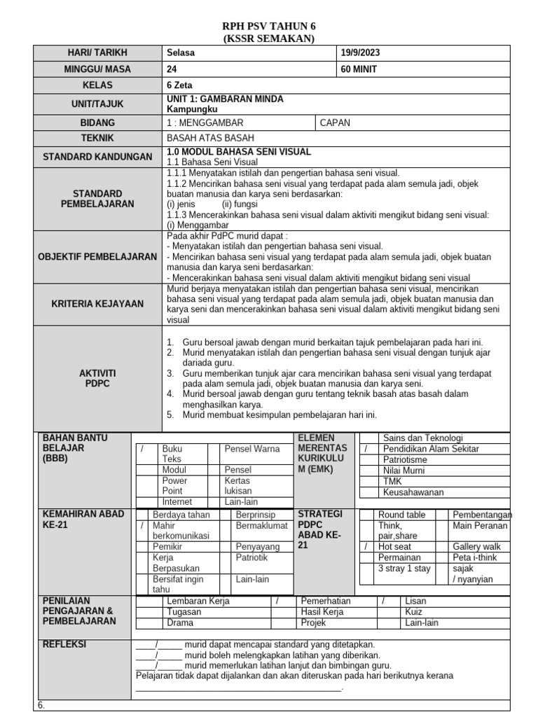 RPH PSV Tahun 6 | PDF
