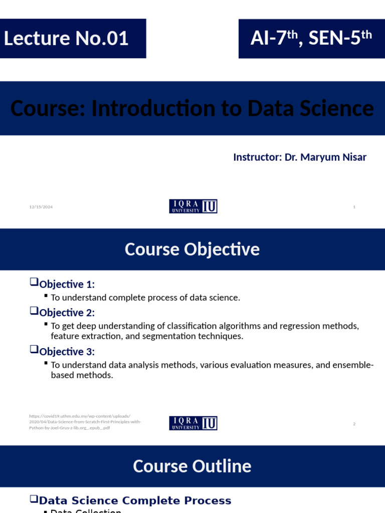 Data Science Lecture No 01 | PDF | Data Science | Data