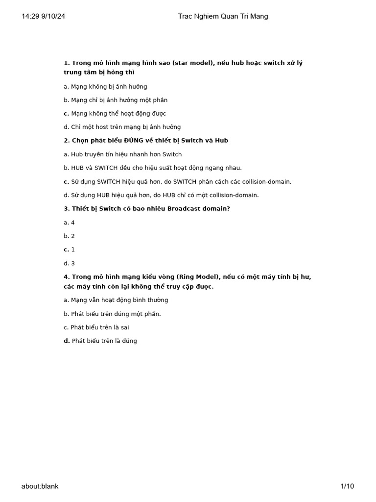 Trac Nghiem Quan Tri Mang | PDF