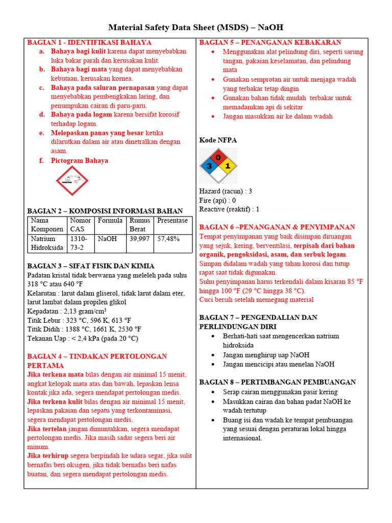 Msds Naoh Kelompok 10 | PDF