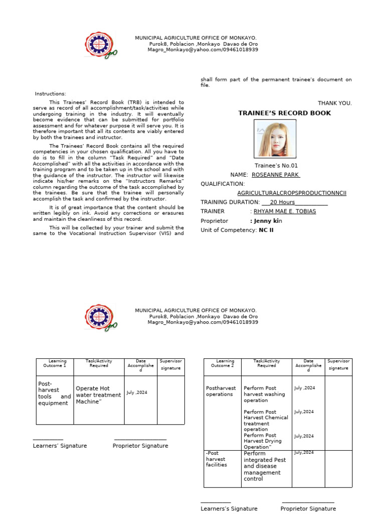 Trainees Record Book Activity 1 | PDF | Learning