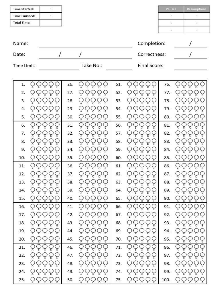 Feuille de réponses d'examen 200 questions | PDF