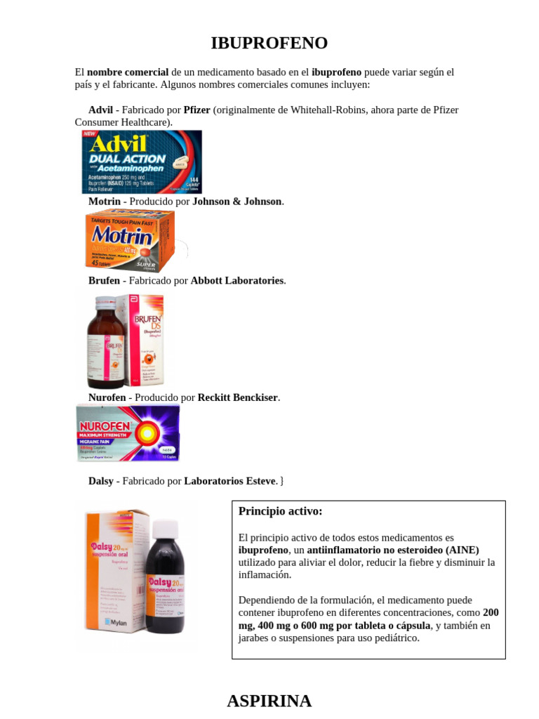 IBUPROFENO | PDF | Droga anti-inflamatoria libre de esteroides | Aspirina