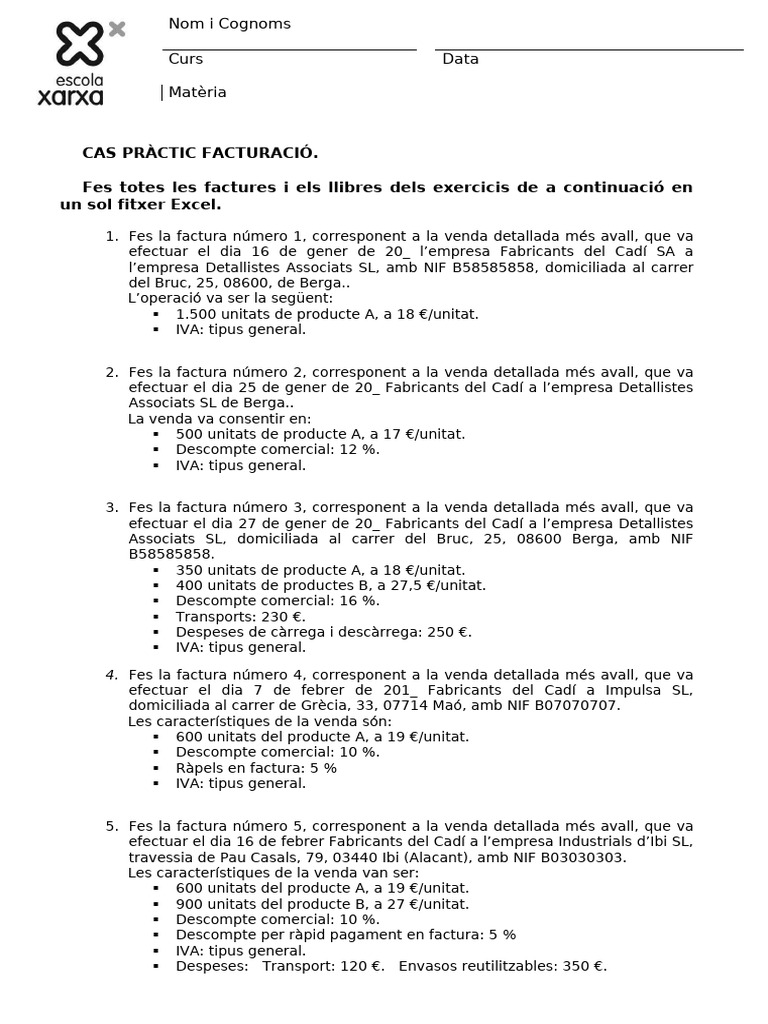 UD4 Cas Practic Facturacio | PDF