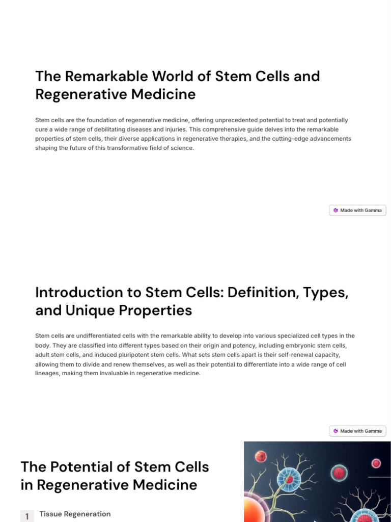 The Remarkable World of Stem Cells and Regenerative Medicine | PDF ...