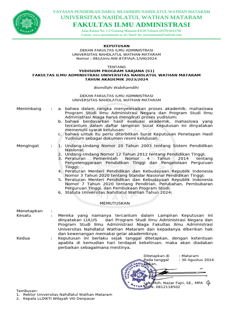 DRAFT SK Yudisium 2024 | PDF