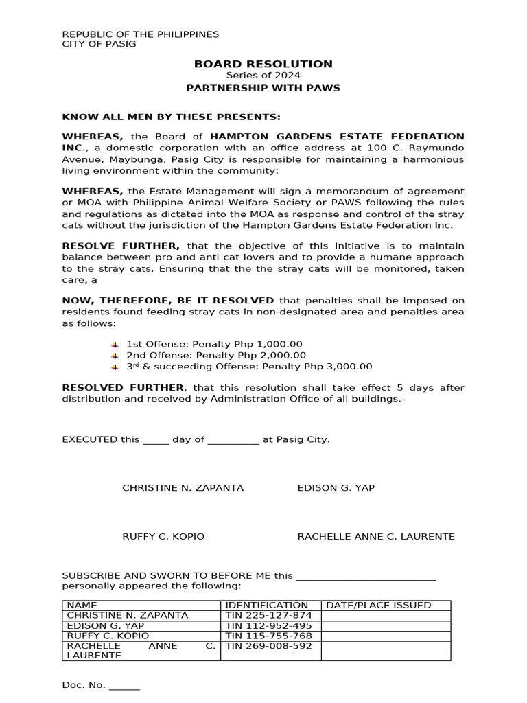 HG_E_Board_Resolution_Partnership with PAWS | PDF