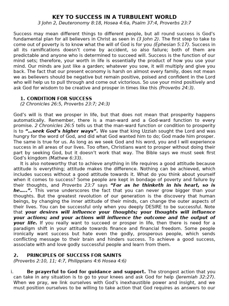 Key To Success in A Turbulent World | PDF | Wisdom | Book Of Proverbs