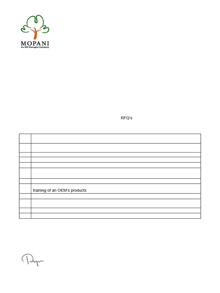Adherence To Request For Quotation and Scope of Work Requirements ...
