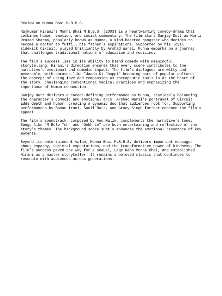 Review On Munna Bhai M.B.B.S. | PDF