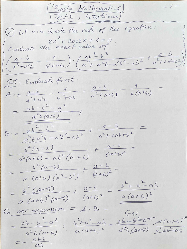 BasicMath Test1 Sol | PDF