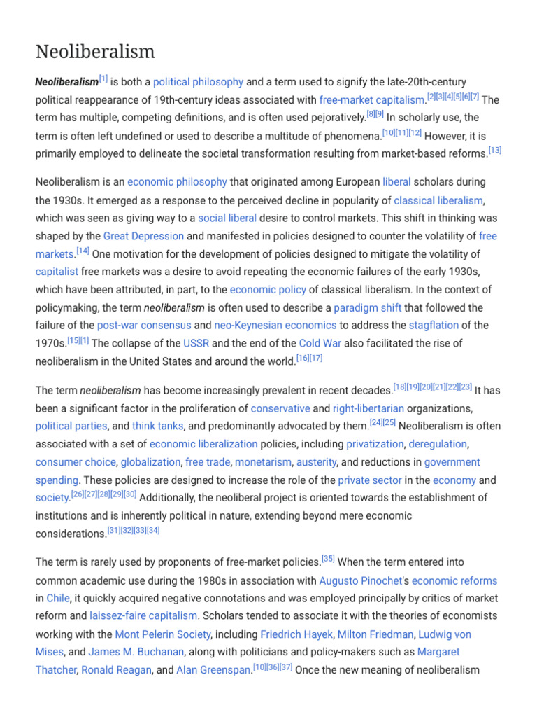 Neoliberalism - Wikipedia | PDF | Neoliberalism | Economies