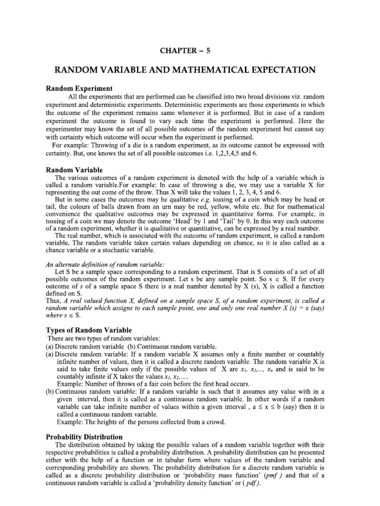 RANDOM VARIABLE AND MATHEMATICAL EXPECTATION | PDF