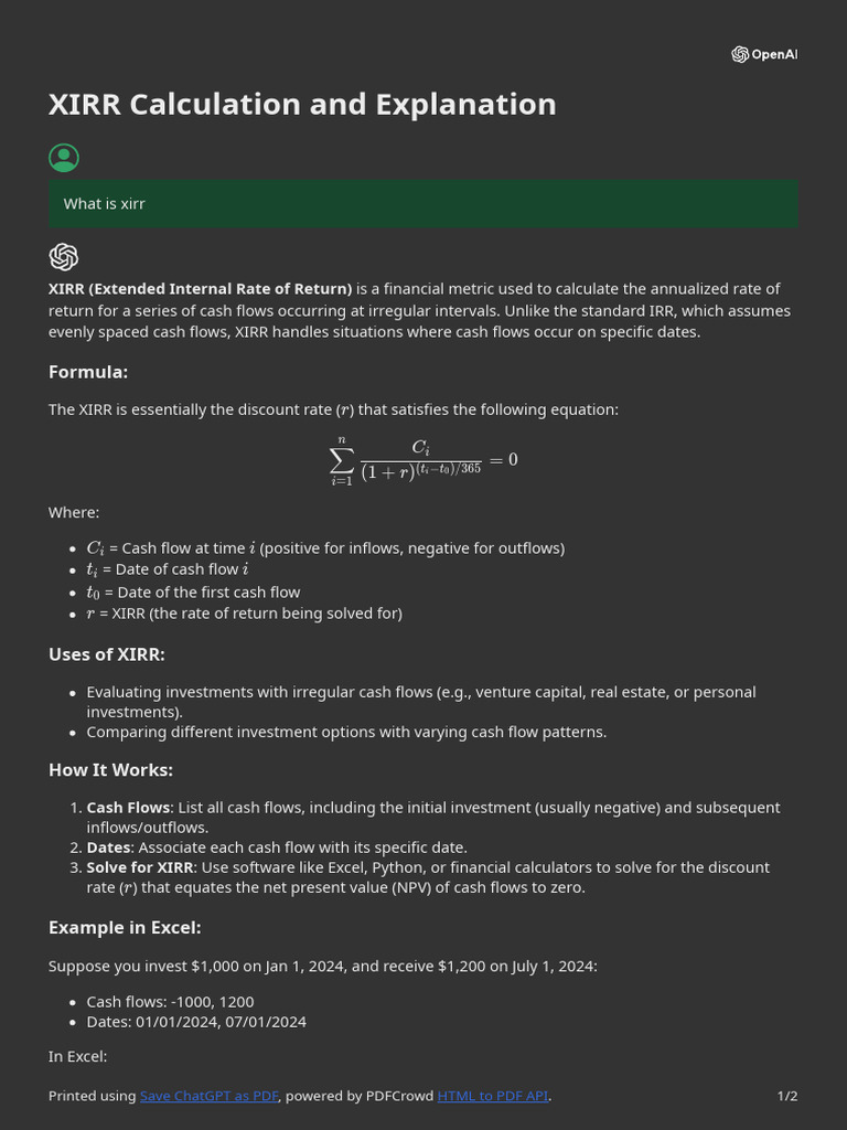XIRR Calculation and Explanation | PDF