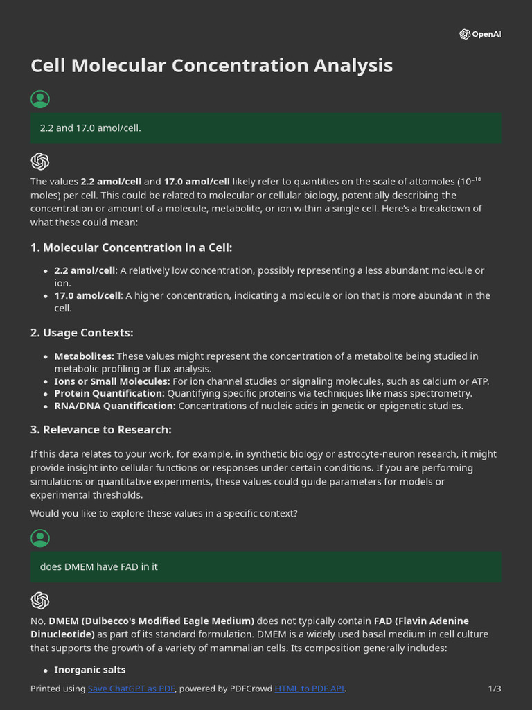Cell Molecular Concentration Insights | PDF | Cell (Biology) | Cofactor ...