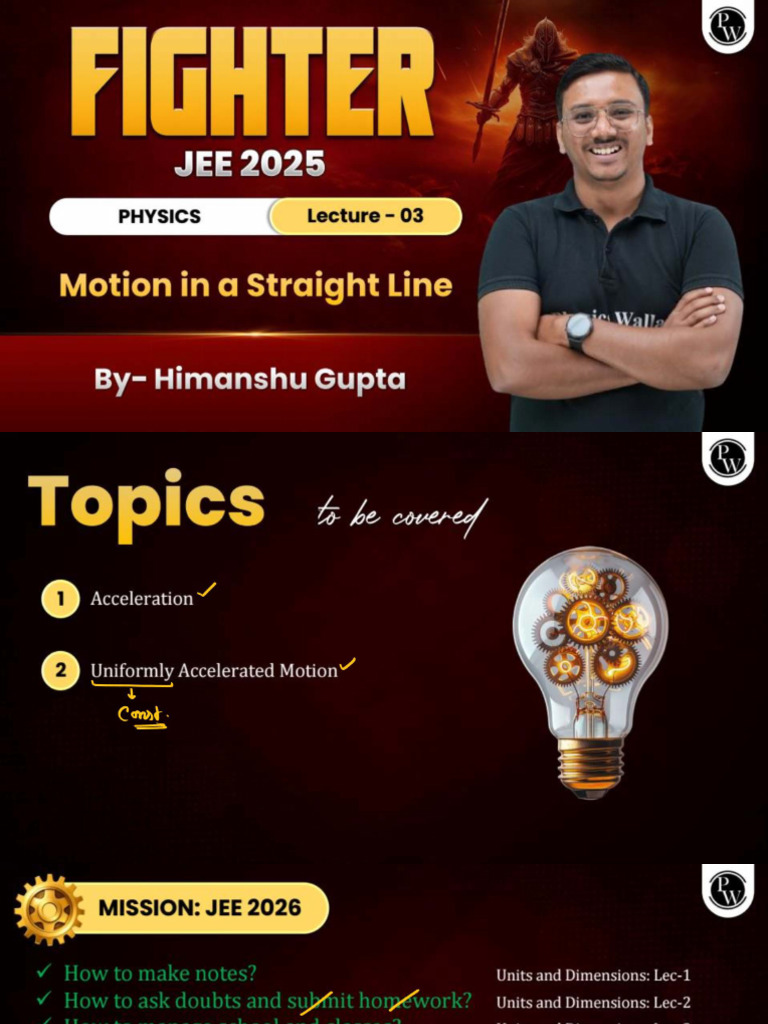 Motion in A Straight Line 03 Class Notes Fighter JEE 2025 | PDF