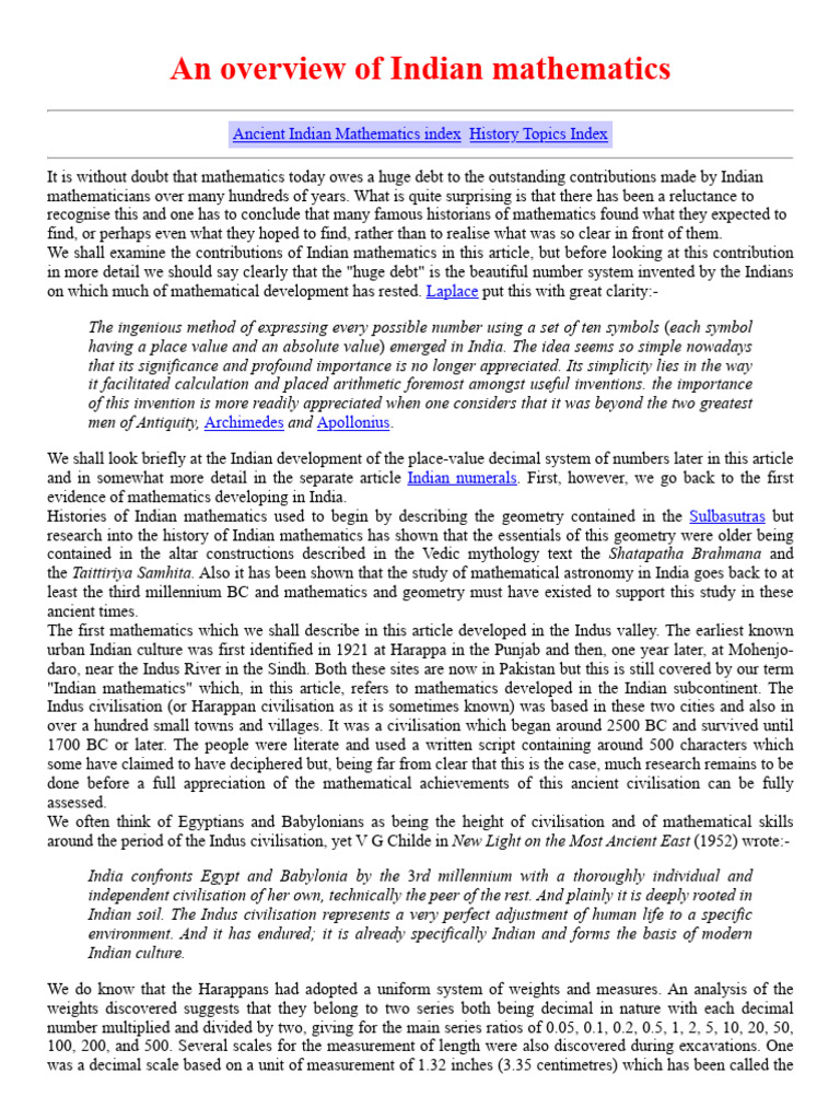 An Overview of Indian Mathematics | PDF | Mathematics