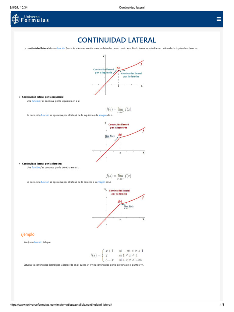 Continuidad Lateral de Funciones | PDF | Función continua | Función ...