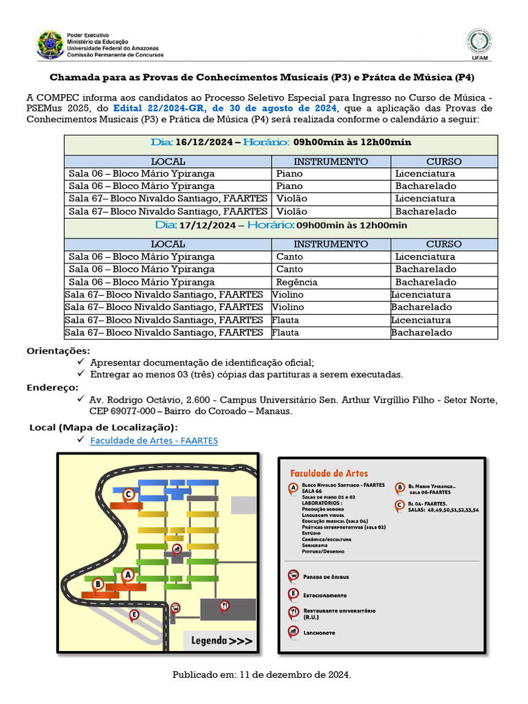 Edital 22 de 2024 - Chamada para as Provas (P3 e P4) | PDF