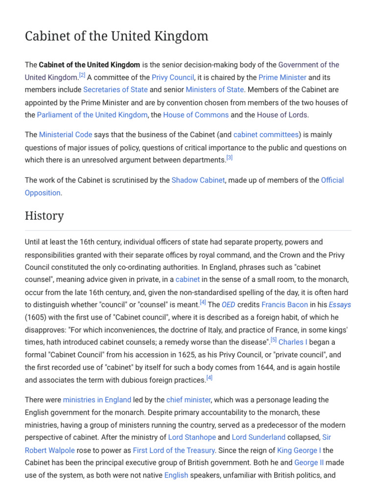UK Cabinet: Structure & History | PDF | Westminster System Governments ...