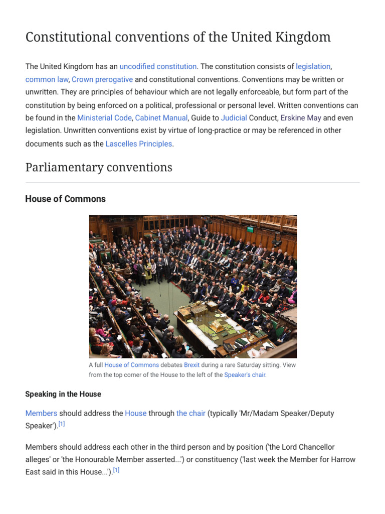 Constitutional conventions of the United Kingdom - Wikipedia | PDF ...