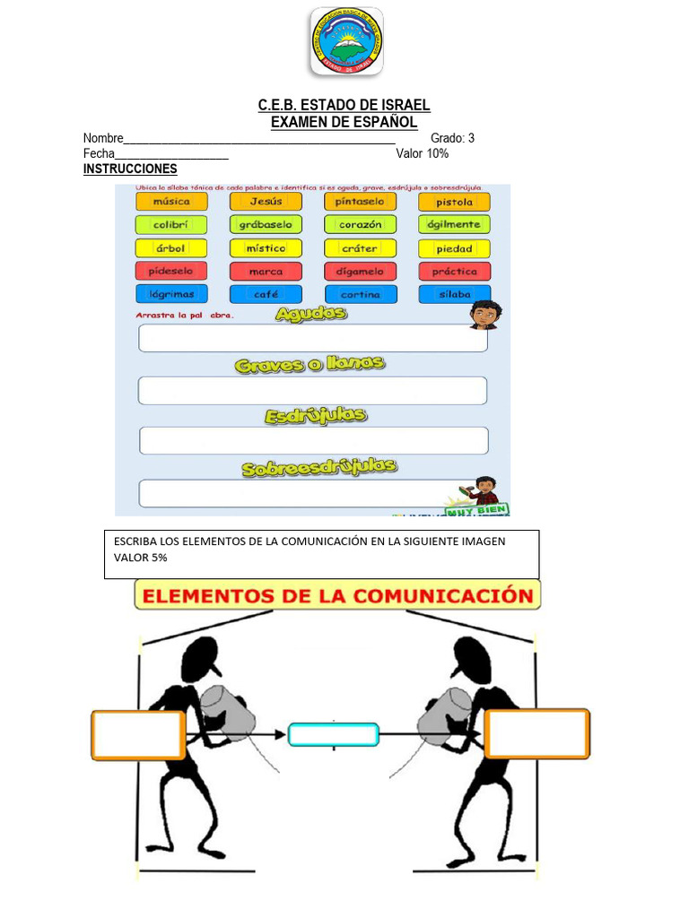 Examen de Español para 3er Grado | PDF