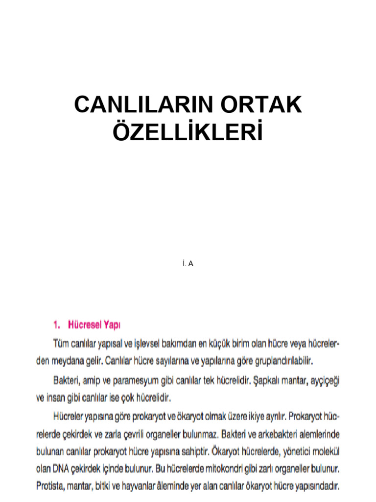 01-Canlilarin Ortak Özelli̇kleri̇ | PDF