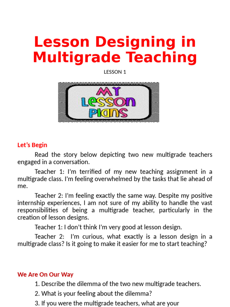 Lesson Designing in Multigrade Teaching 1 | PDF | Teachers | Curriculum