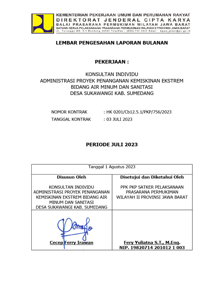 0. LEMBAR PENGESAHAN LAPORAN BULANAN | PDF
