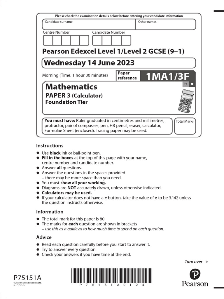GCSE Edexcel Maths June 23 3F QP | PDF | Area | Mathematics
